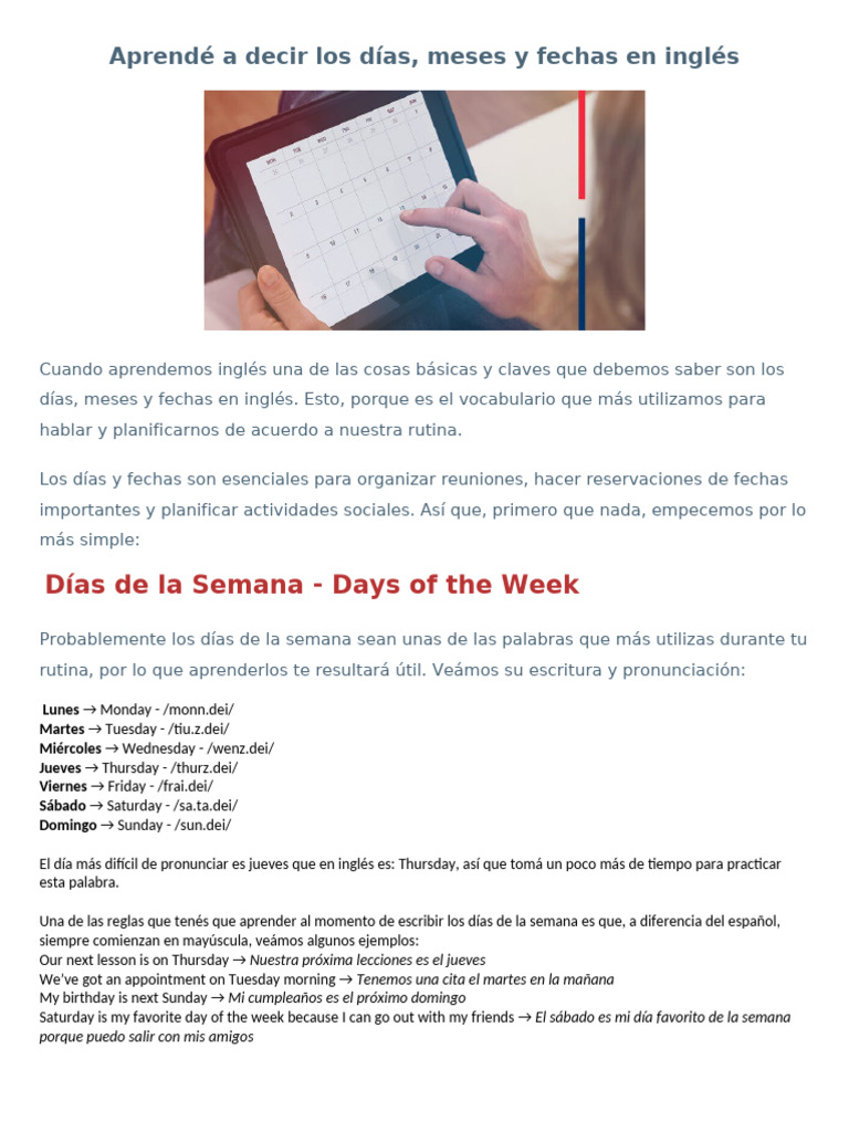 Días, meses y fechas en inglés | PDF | Lingüística