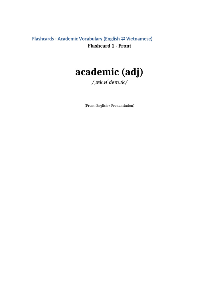 Flashcards Academic Vocab | PDF