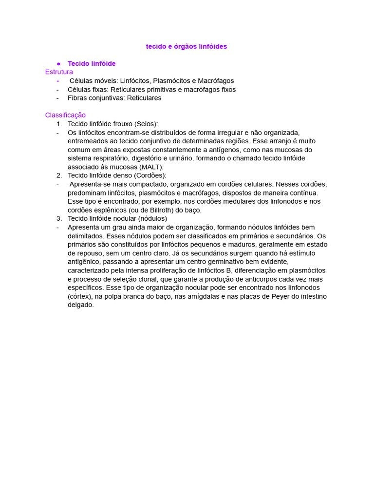 Estrutura e Função do Tecido Linfóide | PDF | Sistema linfático | Célula B