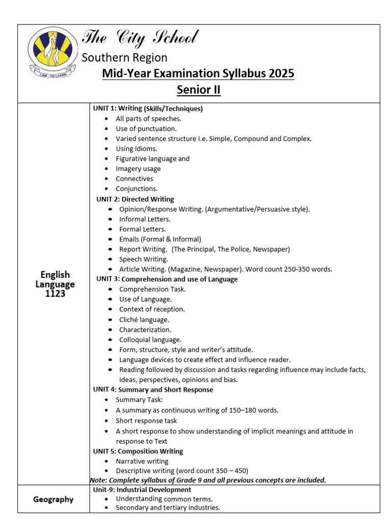 Mid-Year Exam Syllabus 2025: Senior II | PDF | Sound | Nawaz Sharif