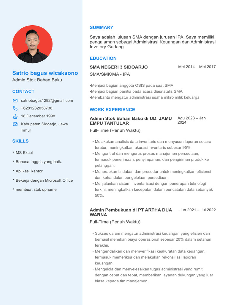 CV - Satrio Bagus Wicaksono | PDF