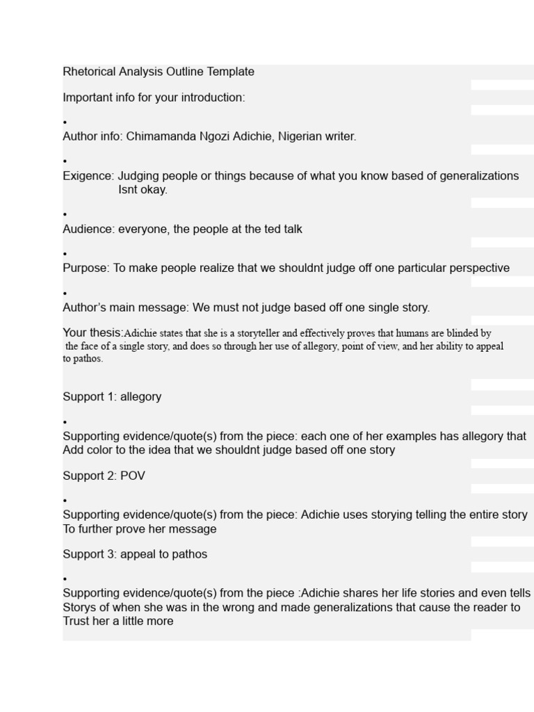 Rhetorical Analysis Outline Template | PDF