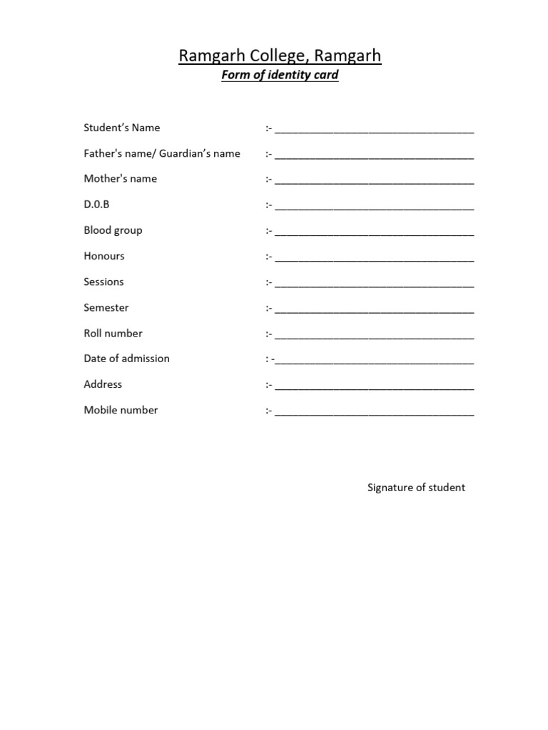 Ramgarh College Student ID Form | PDF