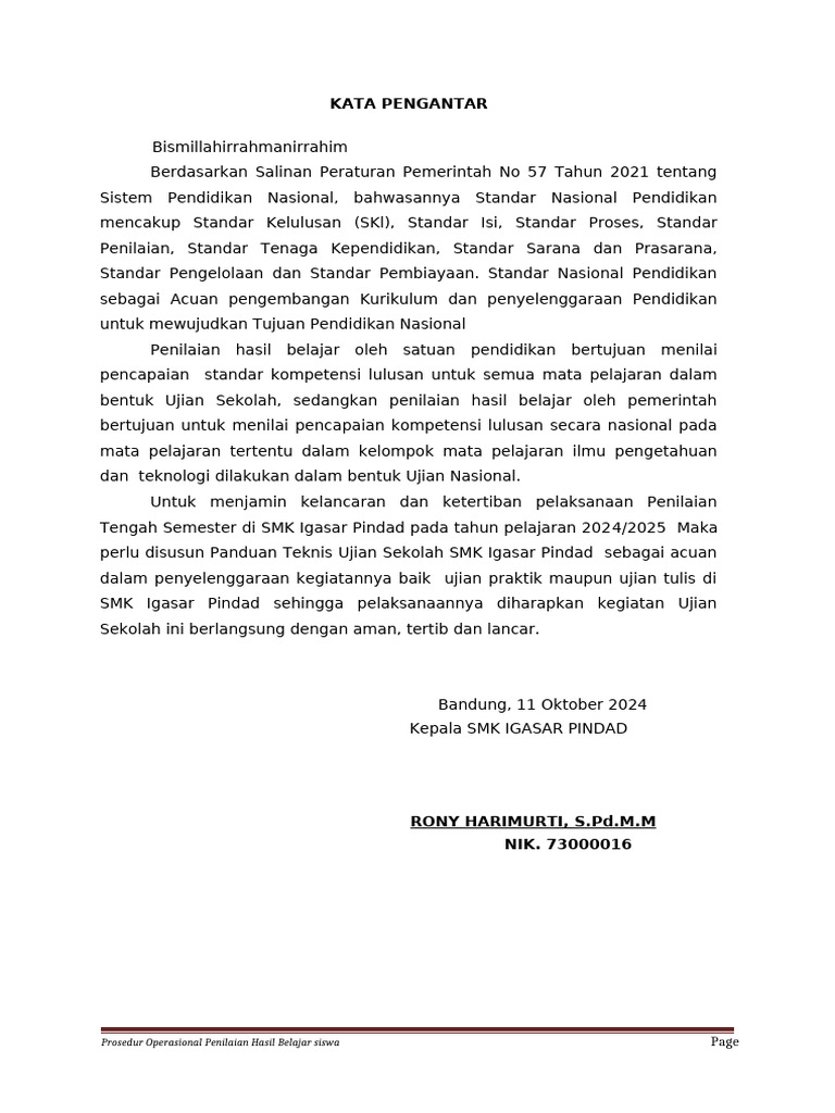 Panduan Ujian Sekolah SMK Igasar Pindad | PDF