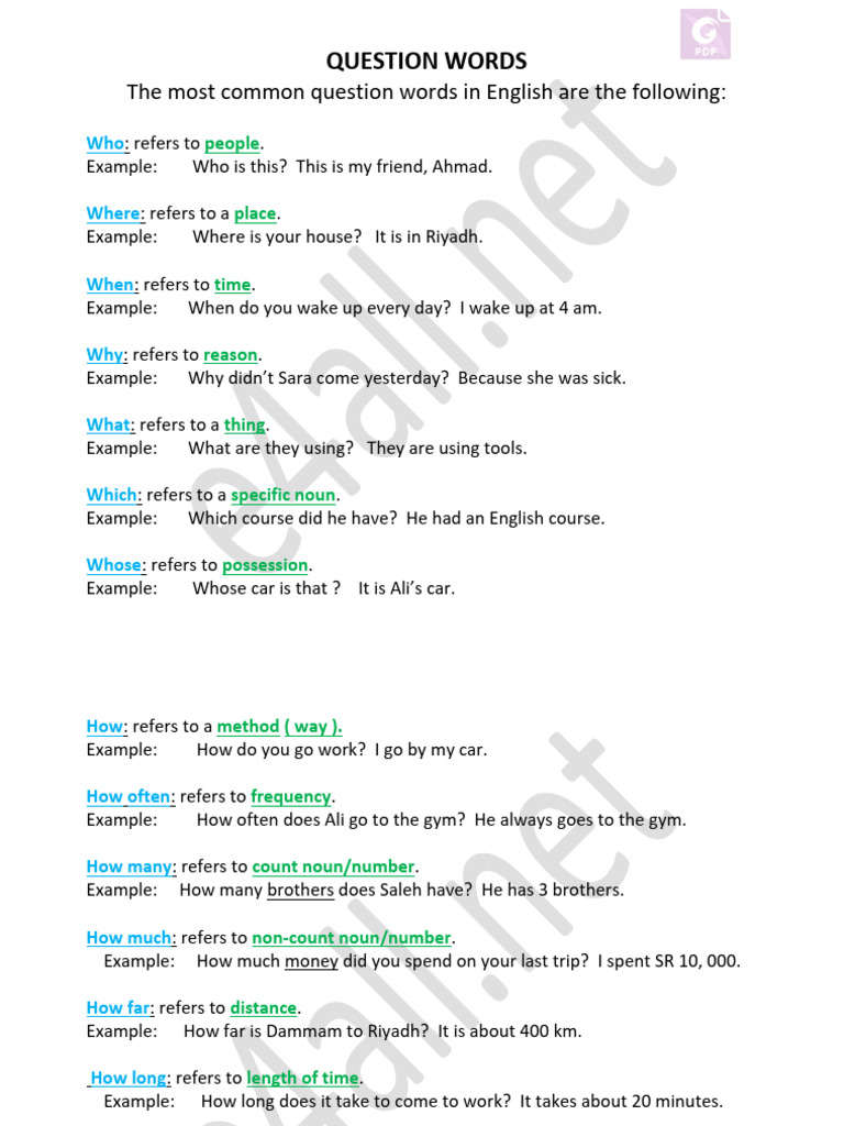 Common English Question Words Explained | PDF