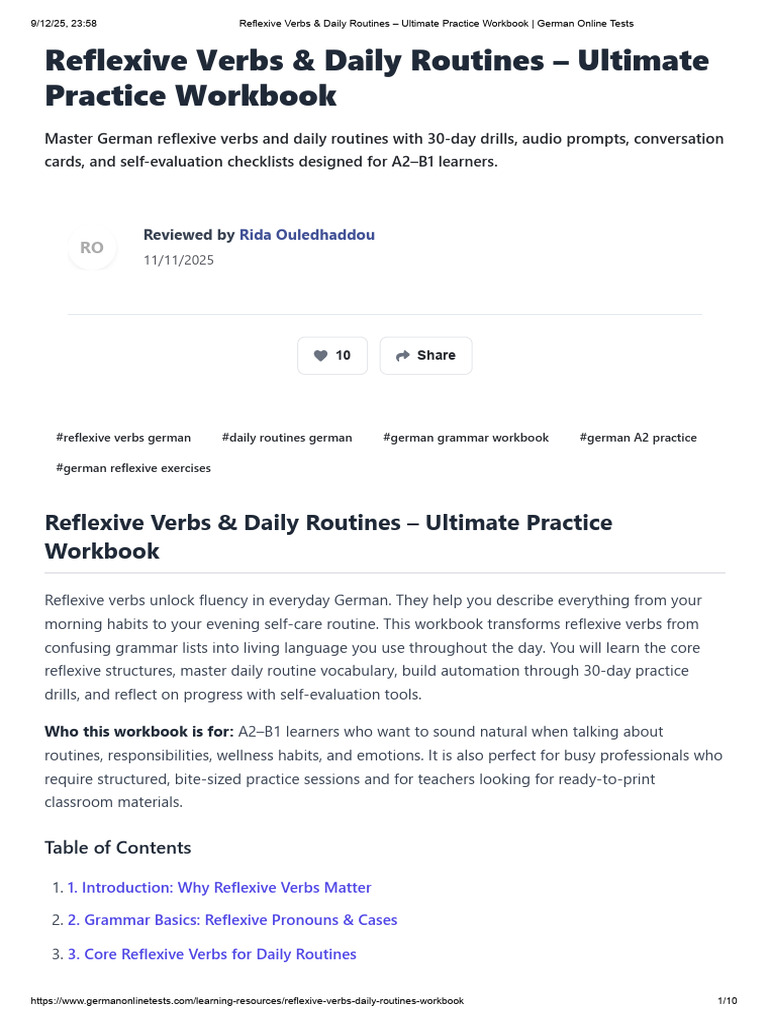 Reflexive Verbs & Daily Routines - Ultimate Practice Workbook - German ...