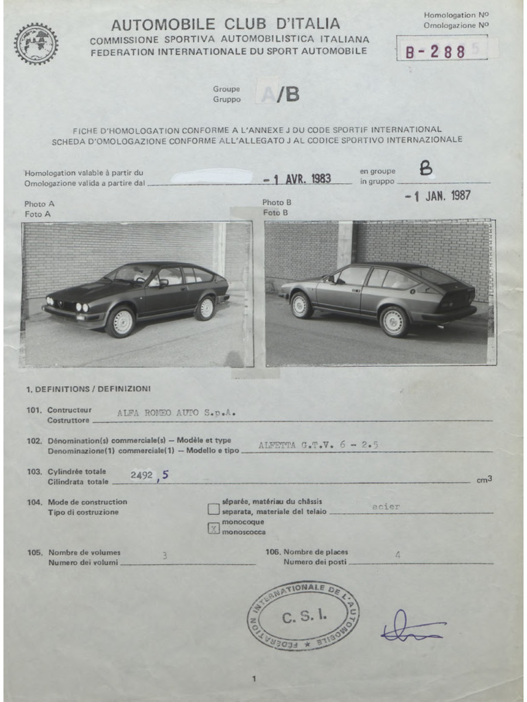 Homologation Alfa Romeo Alfetta GT V6 | PDF | Pièces de véhicule ...