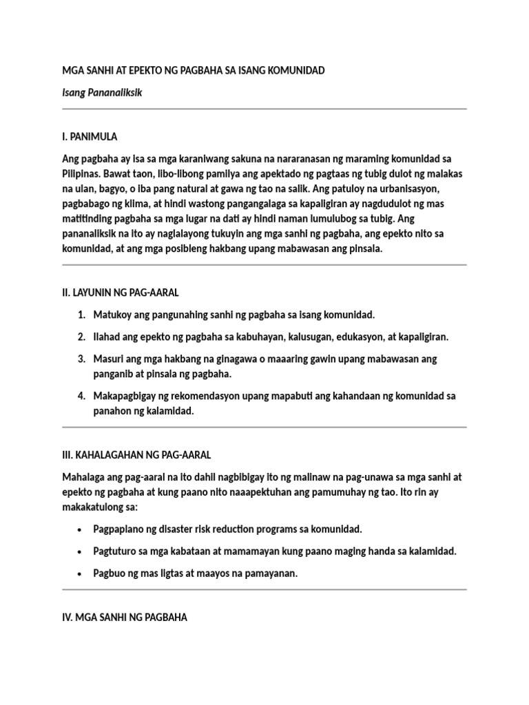 Mga Sanhi at Epekto NG Pagbaha Sa Isang Komunidad | PDF