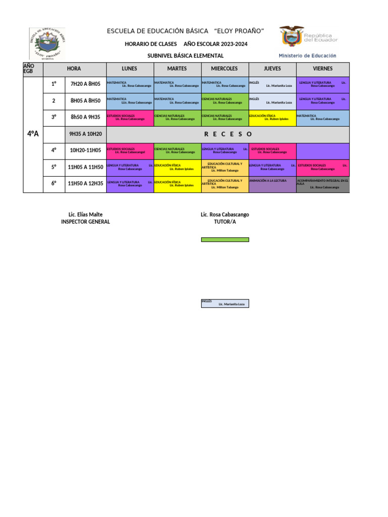 Horario de Clases 4 To A-1 | PDF