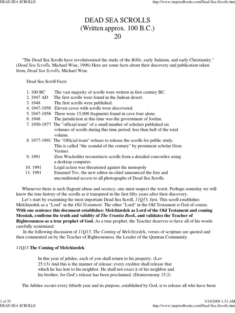 Melchizedek in the Dead Sea Scrolls | PDF | John The Baptist | Christianity