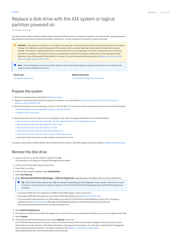Replace a Disk Drive With the AIX System or Logical Partition Powered ...