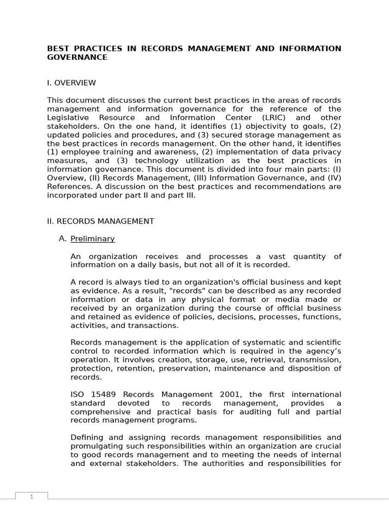 Best Practices in Records Management and Information Governance | PDF ...