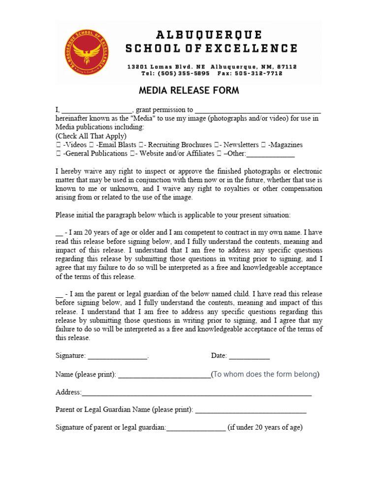 Media Release Form Template | PDF