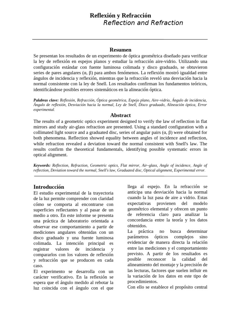 Experimento de Reflexión y Refracción | PDF | Reflexión (Física) | Ligero