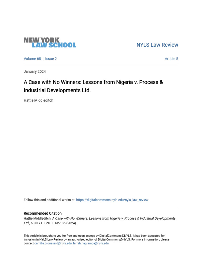 A Case With No Winners_ Lessons From Nigeria v. Process & Industr | PDF ...