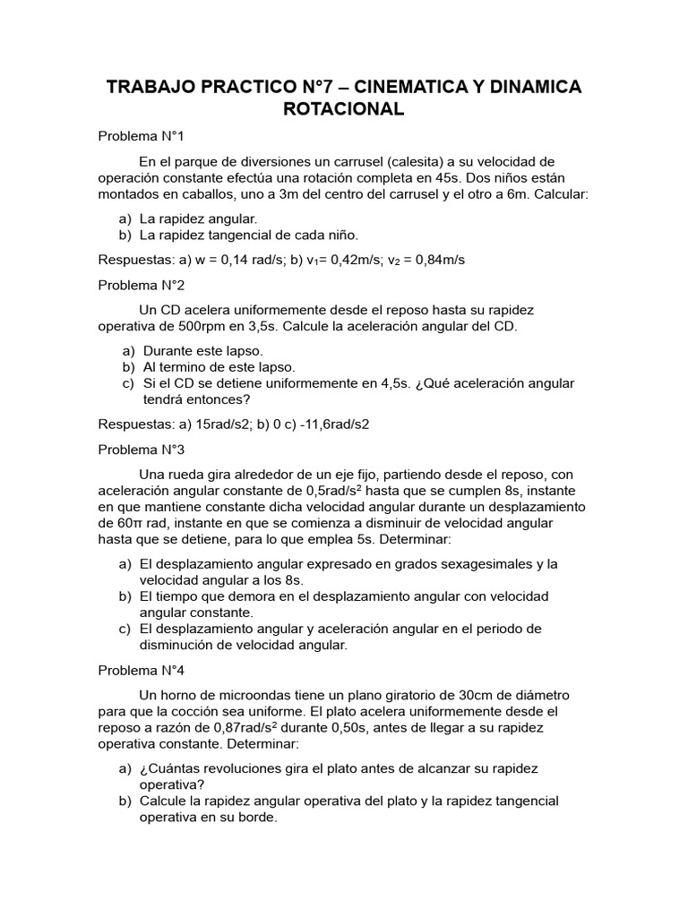Problemas de Cinemática y Dinámica Rotacional | PDF | Velocidad | Rotación