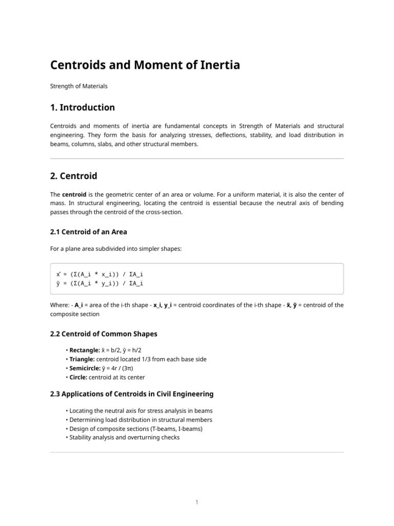 Centroids and Moment of Inertia Explained | PDF | Bending | Beam ...