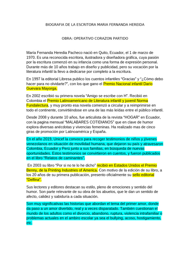 Biografia de La Escritora Maria Fernanda Hereida | PDF