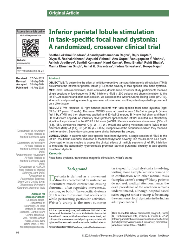 inferior_parietal_lobule_stimulation_in.4 (1) | PDF | Dystonia ...