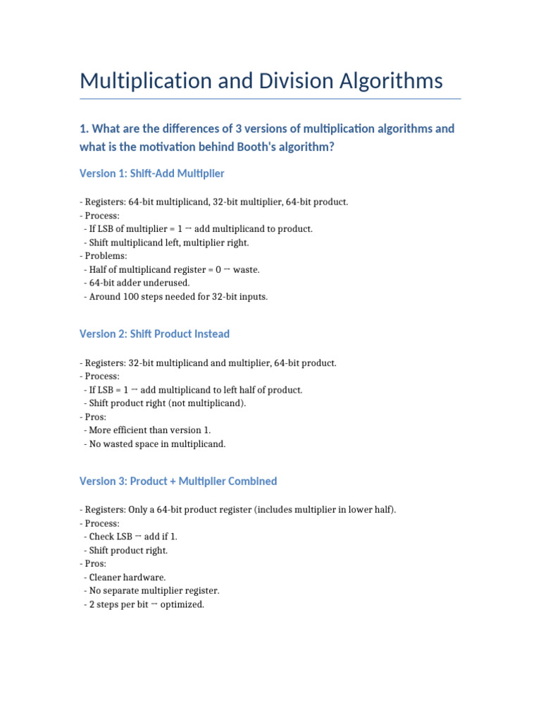 Multiplication and Division Algorithms Final | PDF | Multiplication ...