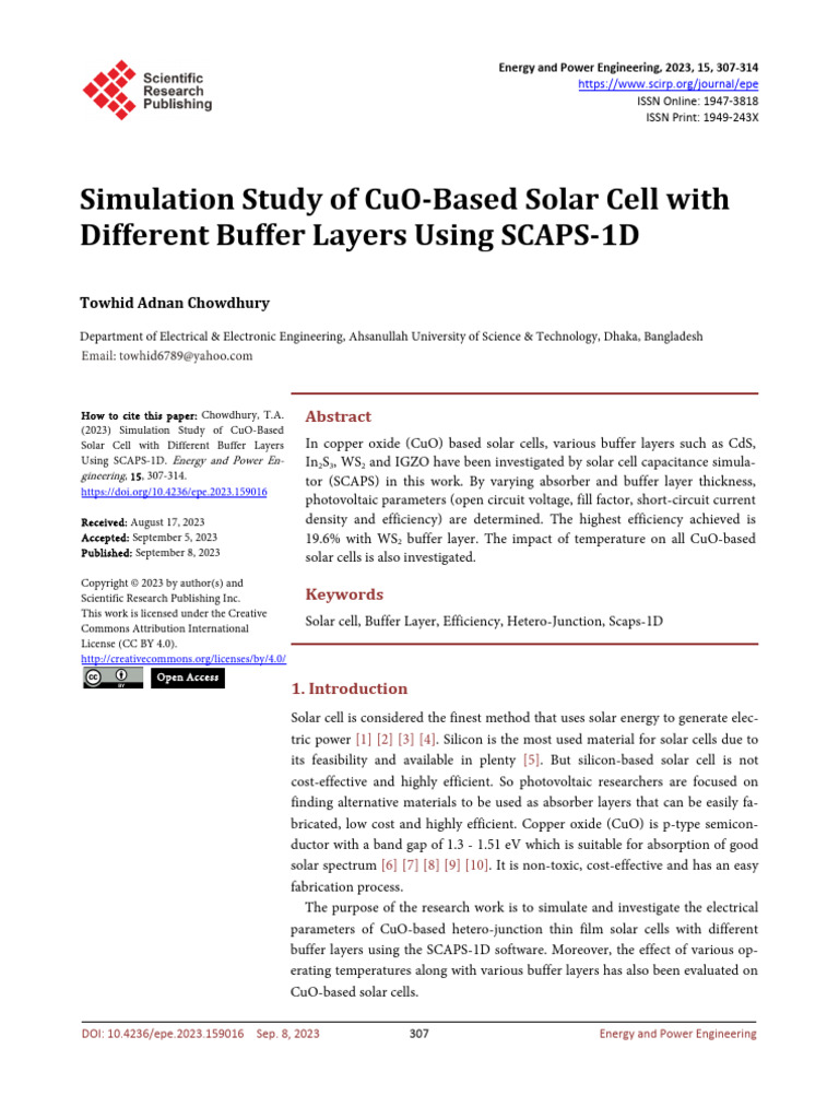 3.Simulation Study of CuO-Based Solar Cell with | PDF | Solar Cell ...