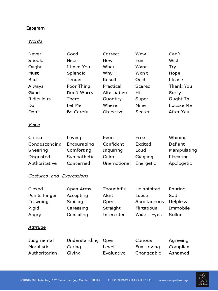 Egogram Analysis: Emotions & Attitudes | PDF