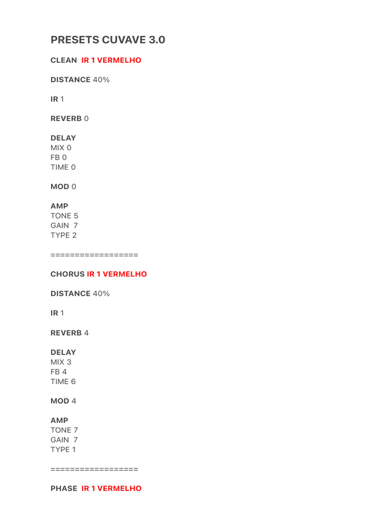 Presets Cuvave 3.0 | PDF
