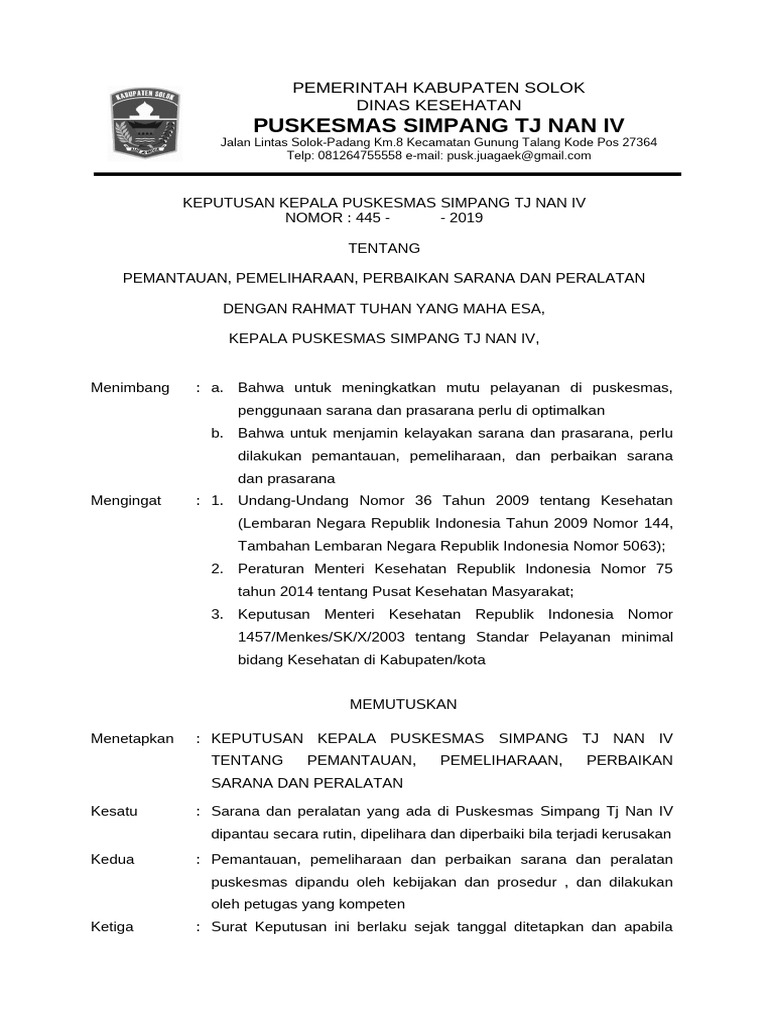 8.5.1.4 SK Pemantauan, Pemeliharaan, Perbaikan Sarana Dan Peralatan | PDF