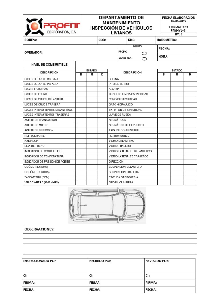 Formato Inspeccion Vehiculo Liviano y Pesados
