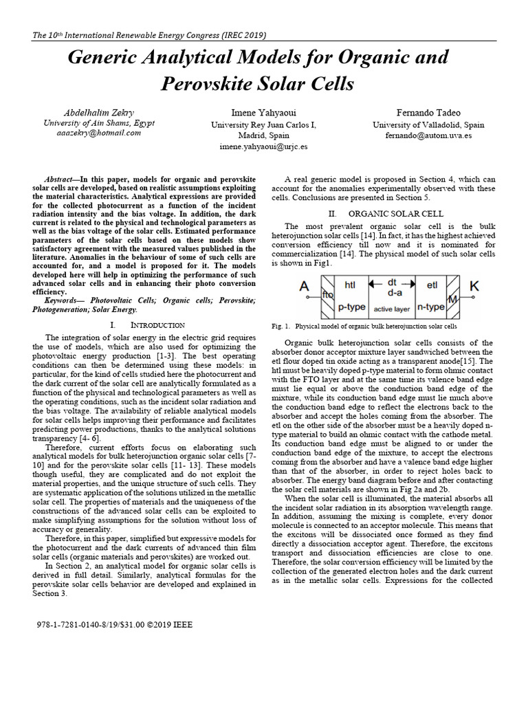 Generic Analytical Models For Organic and | PDF | Solar Cell | Doping ...