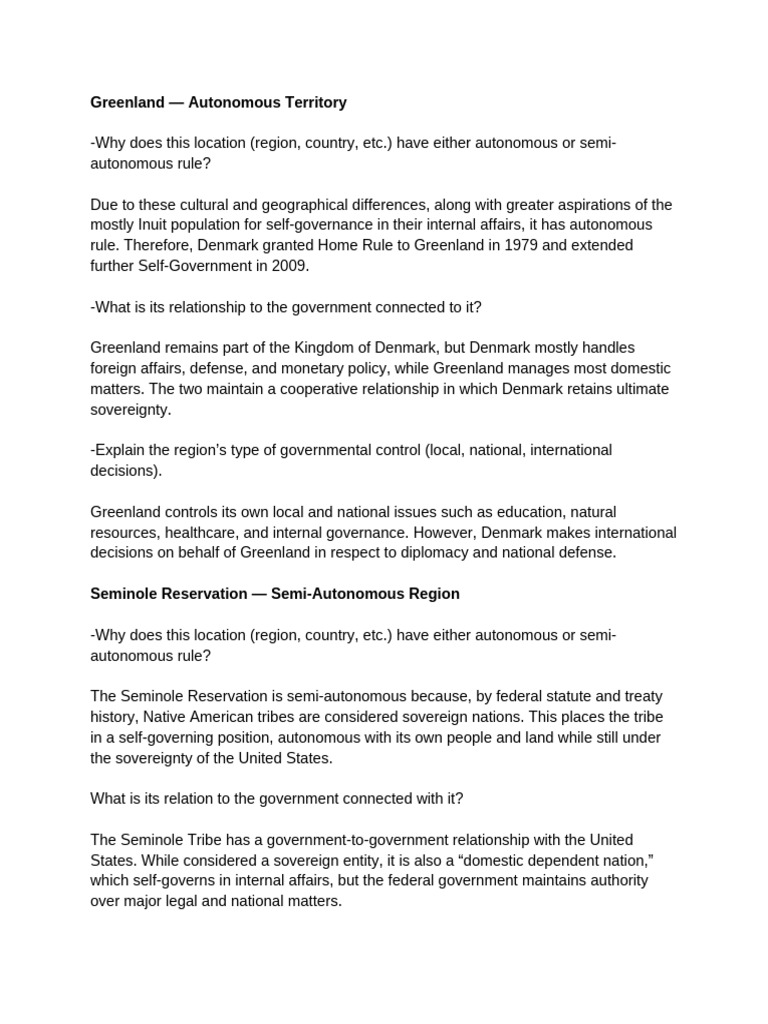 Autonomous and Semiautonomous Regions (2) | PDF | Greenland | Sovereignty