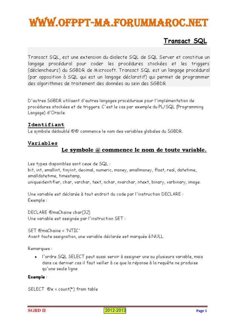 Cours SGBD II Bien Détaillé | PDF | SQL | Génie logiciel