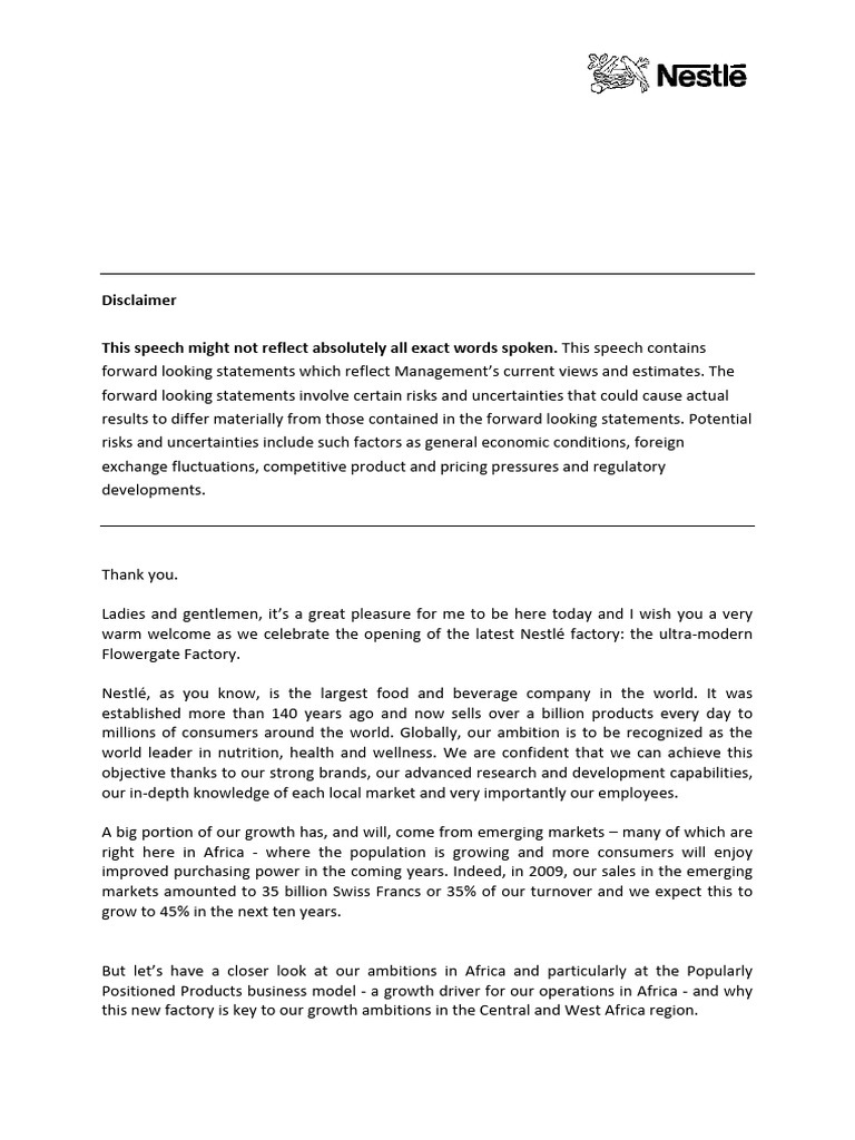 Nestlé's Flowergate Factory Inauguration | PDF | Nestlé | Agriculture