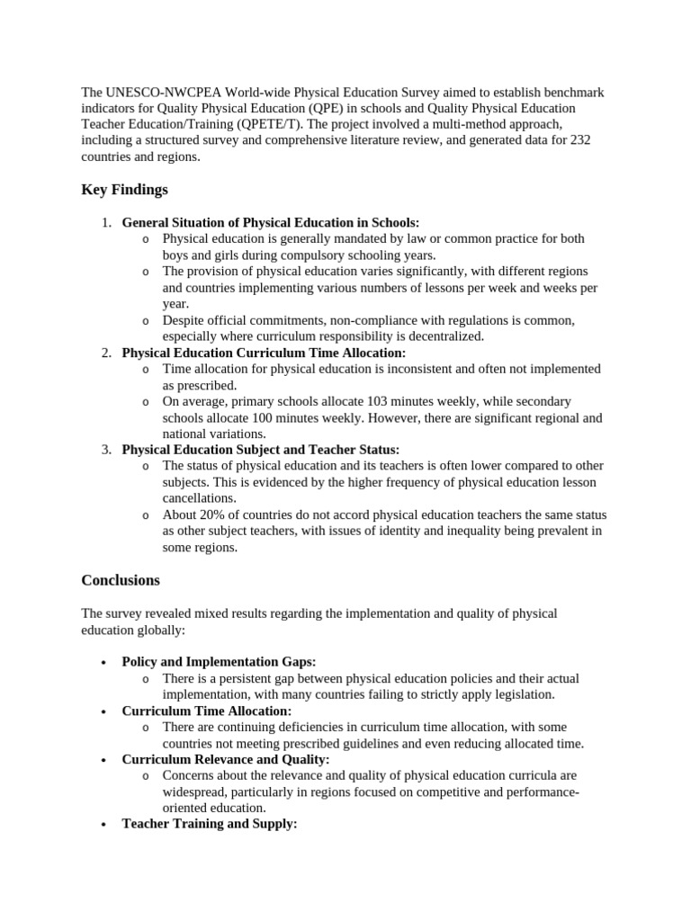 Global Physical Education Survey Insights | PDF | Physical Education ...