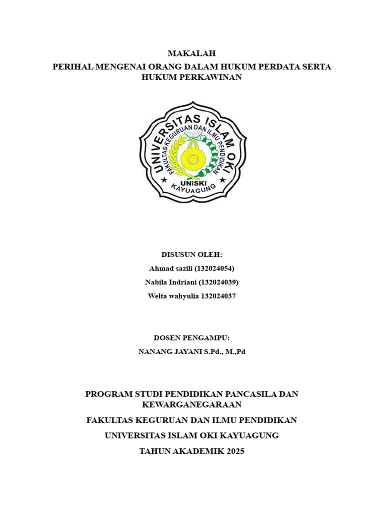 Orang dalam Hukum Perdata dan Perkawinan | PDF