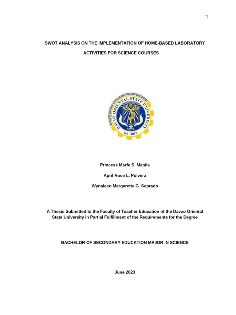 Swot Analysis on the Implementation of Home Based Laboratory Activities ...
