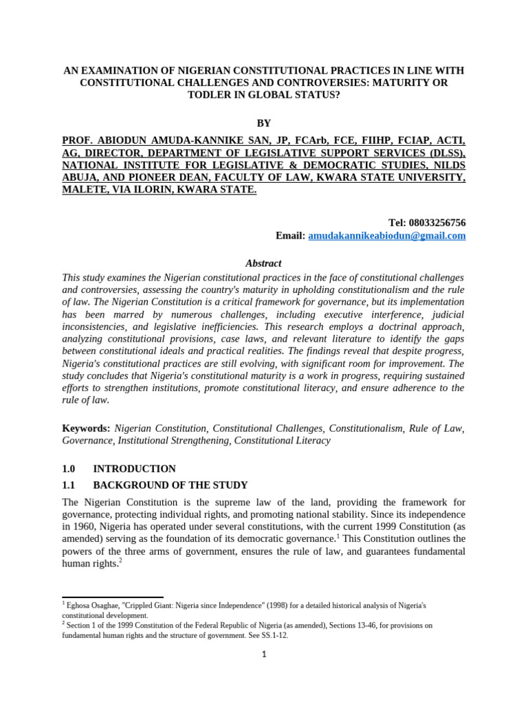 An Examination of Nigerian Constitutional Practices in Line With ...
