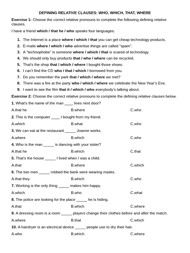 Mastering Defining Relative Clauses | PDF