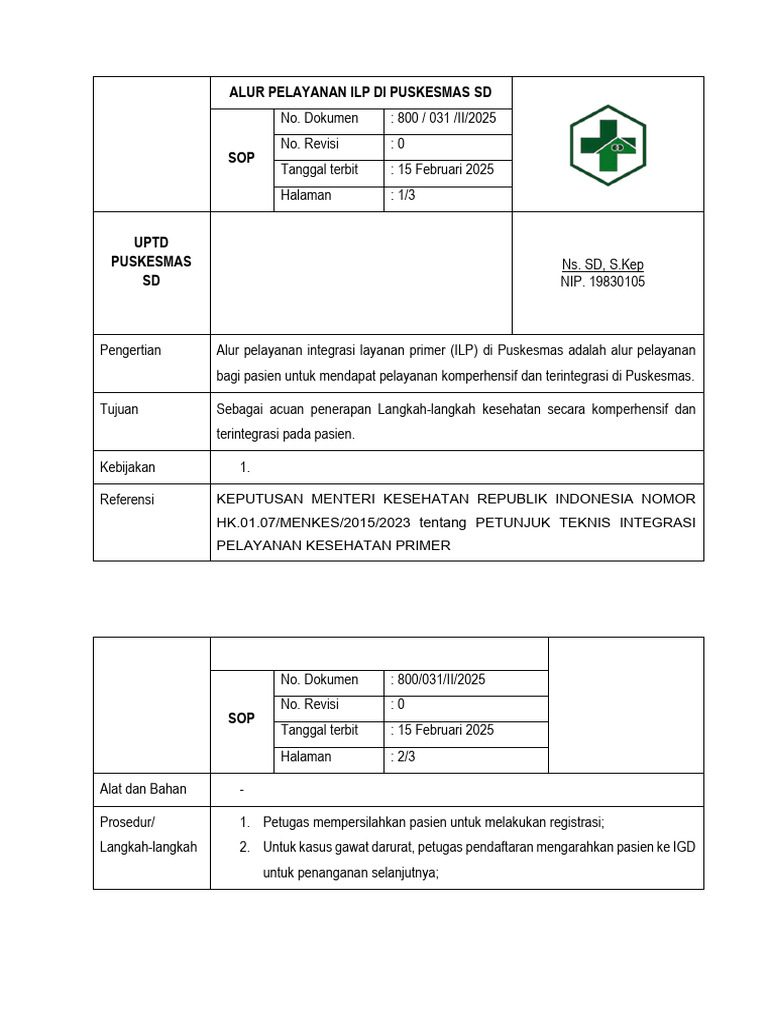 Alur Pelayanan ILP di Puskesmas SD | PDF