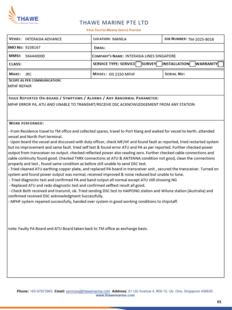 Interasia Advance SR MFHF Repair | PDF | Broadcast Engineering | Radio Wave