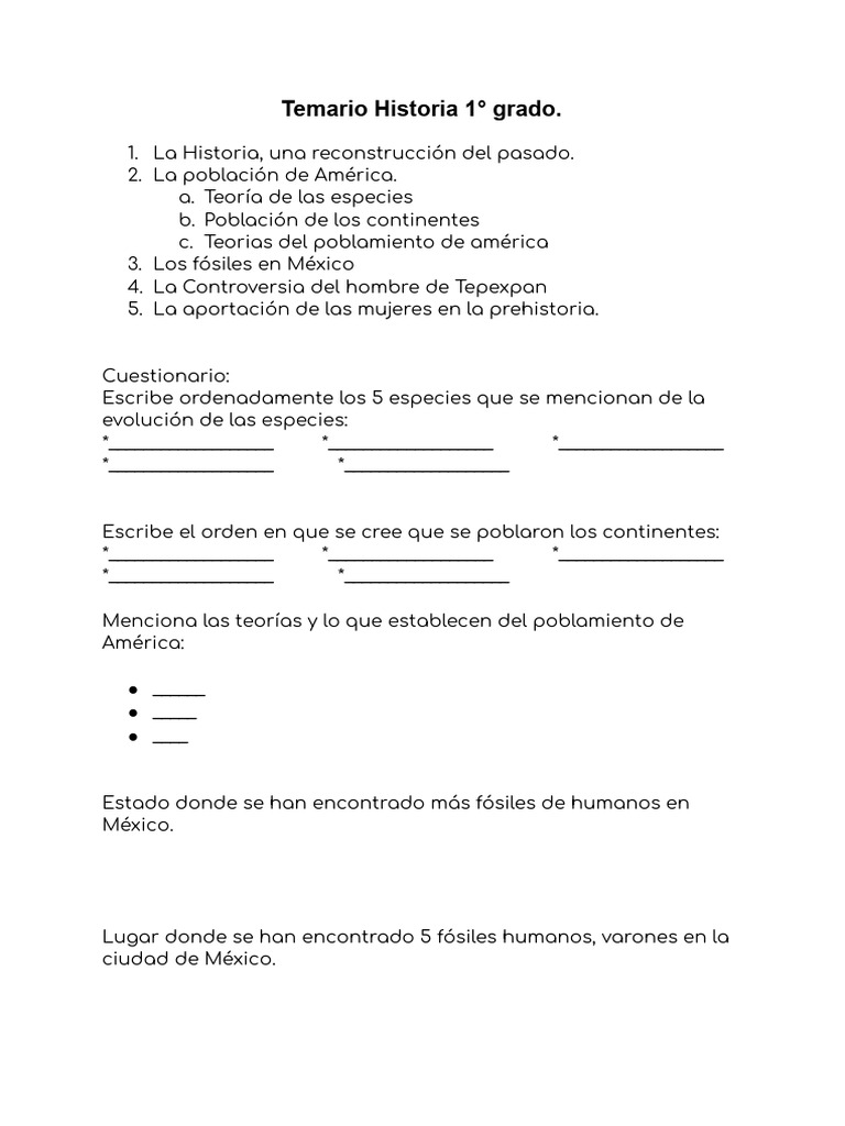 Temario Historia 1° grado | PDF