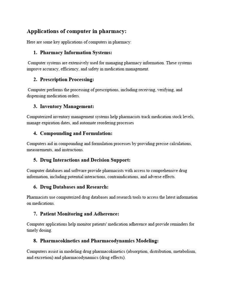 Key Computer Applications in Pharmacy | PDF
