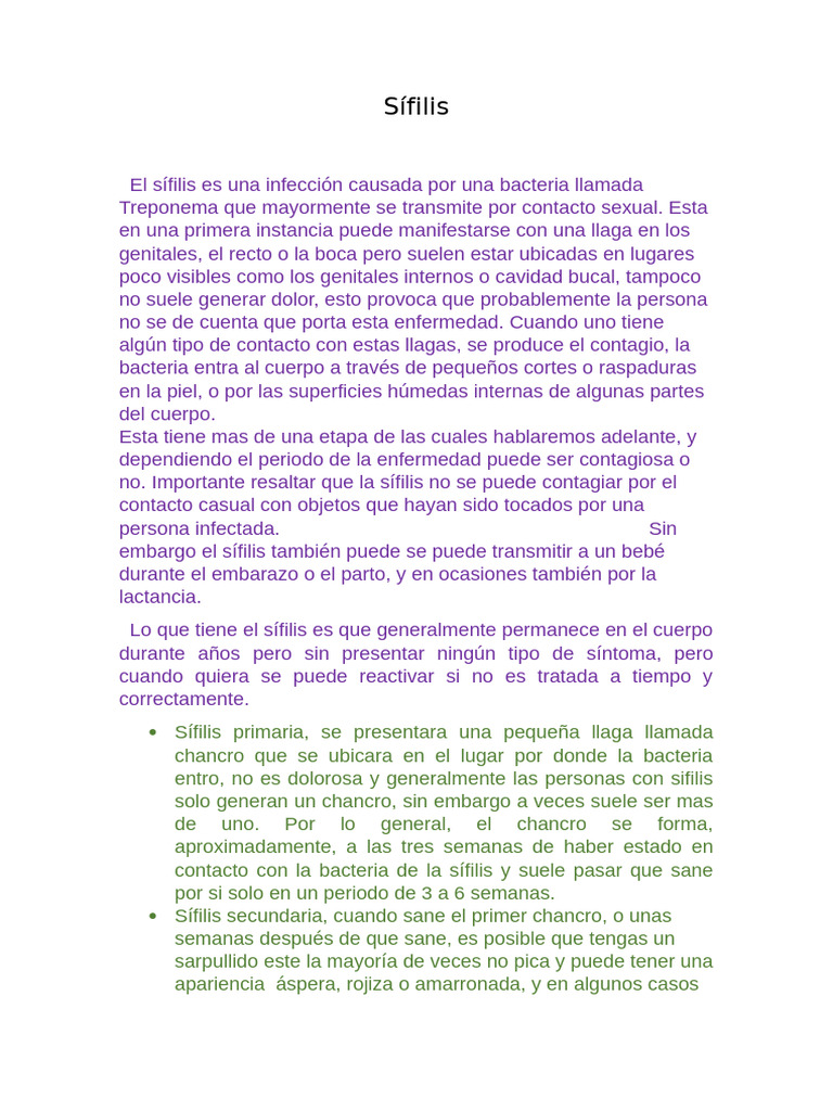 Sífilis | PDF | Especialidades Medicas | Enfermedades y trastornos