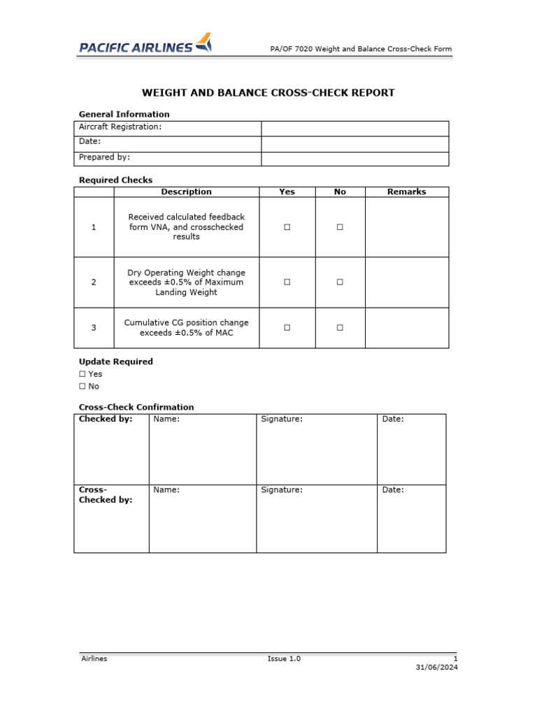 Weight and Balance Cross Check Form | PDF