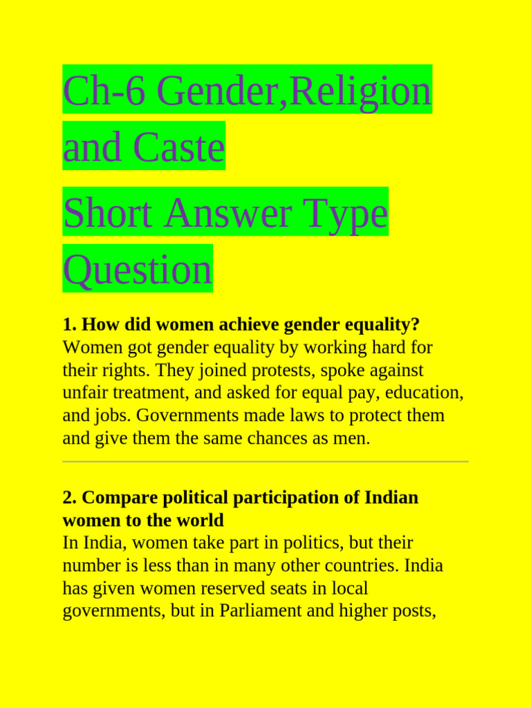 Ch-6 Gender, Religion and Caste | PDF | Caste | Woman