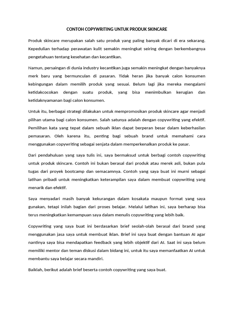 Contoh Copywriting Skincare Efektif | PDF