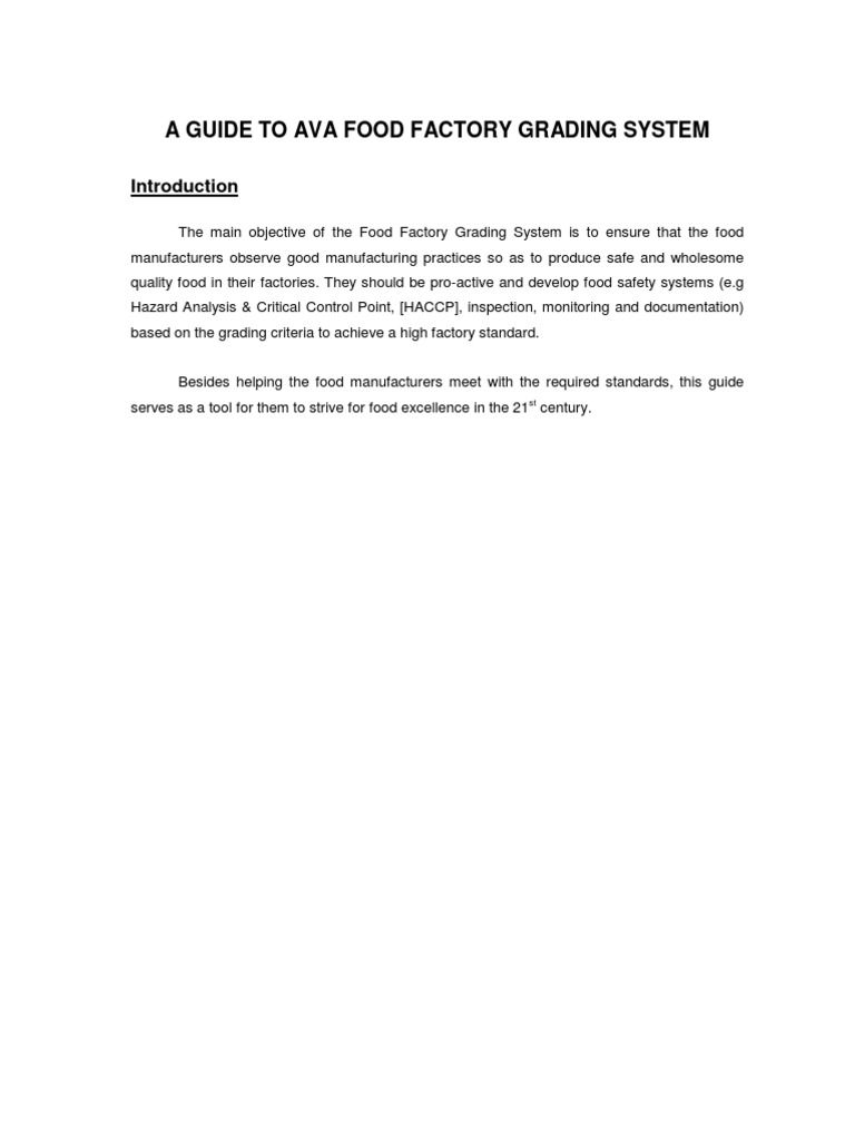 AVA Guide To Food Factory Grading System | PDF | Hygiene | Food Processing