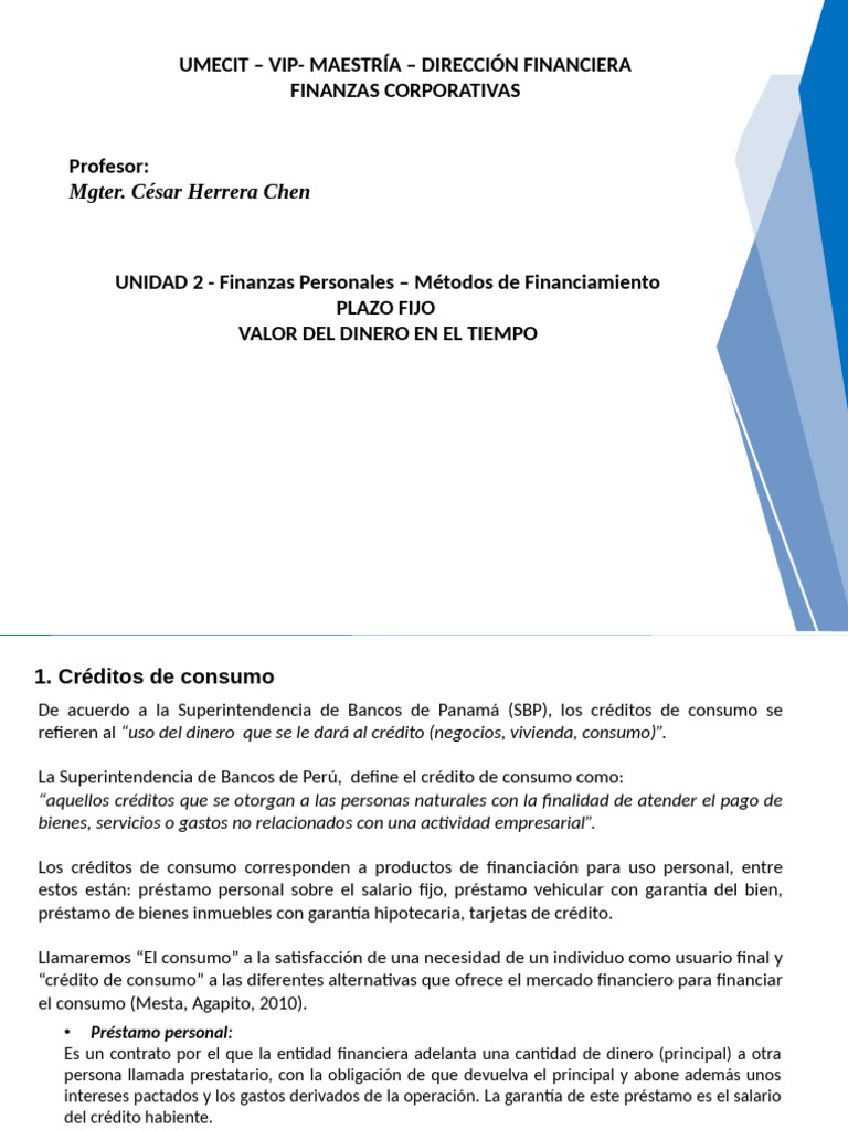 Modulo 2 Finanzas Personales - Metodos de Financiamiento Valor Del ...