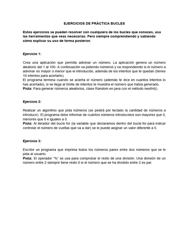 Ejercicios de Práctica Bucle For | PDF