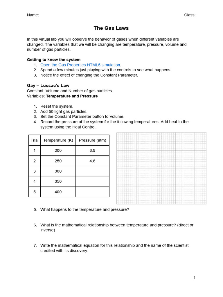 The Gas Laws Simulations | PDF | Gases | Temperature